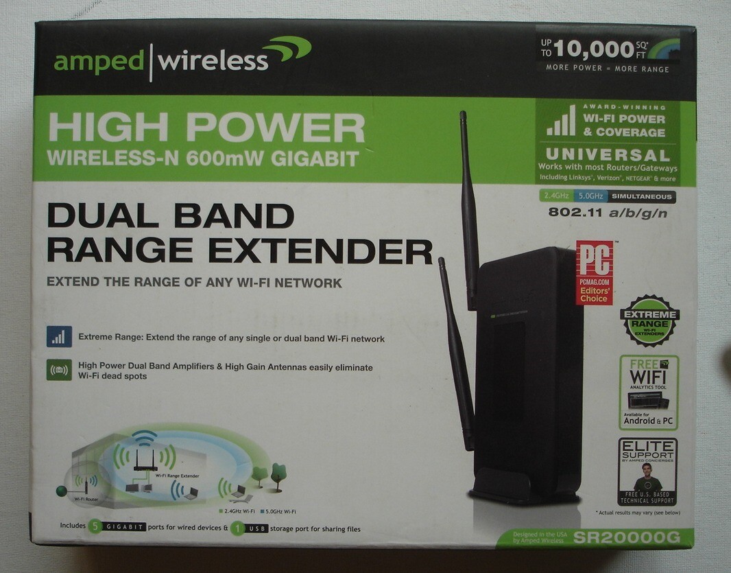 Amped Wireless High Power Wireless-N 600mW Gb Dual Band Range Extender ...