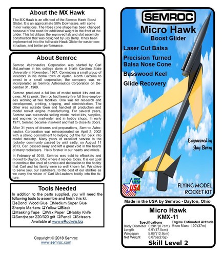 Semroc Flying Model Rocket Kit Micro(MX) Hawk™ KMX-11 | eBay