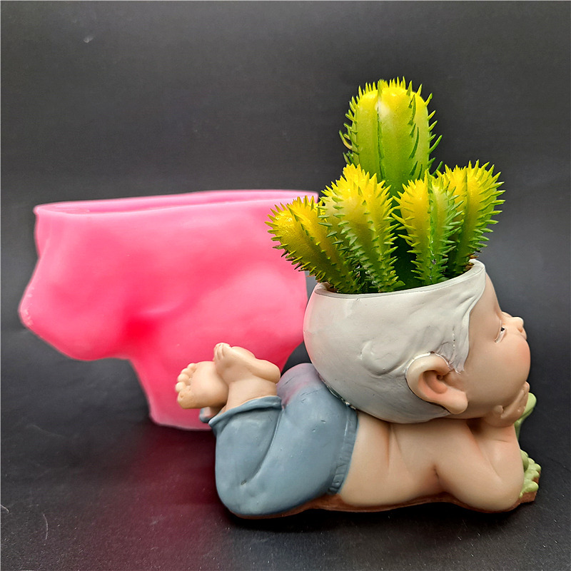 Silicone Mold Little Boy Flower Pot Gypsum Concrete DIY Handmade Flower ...