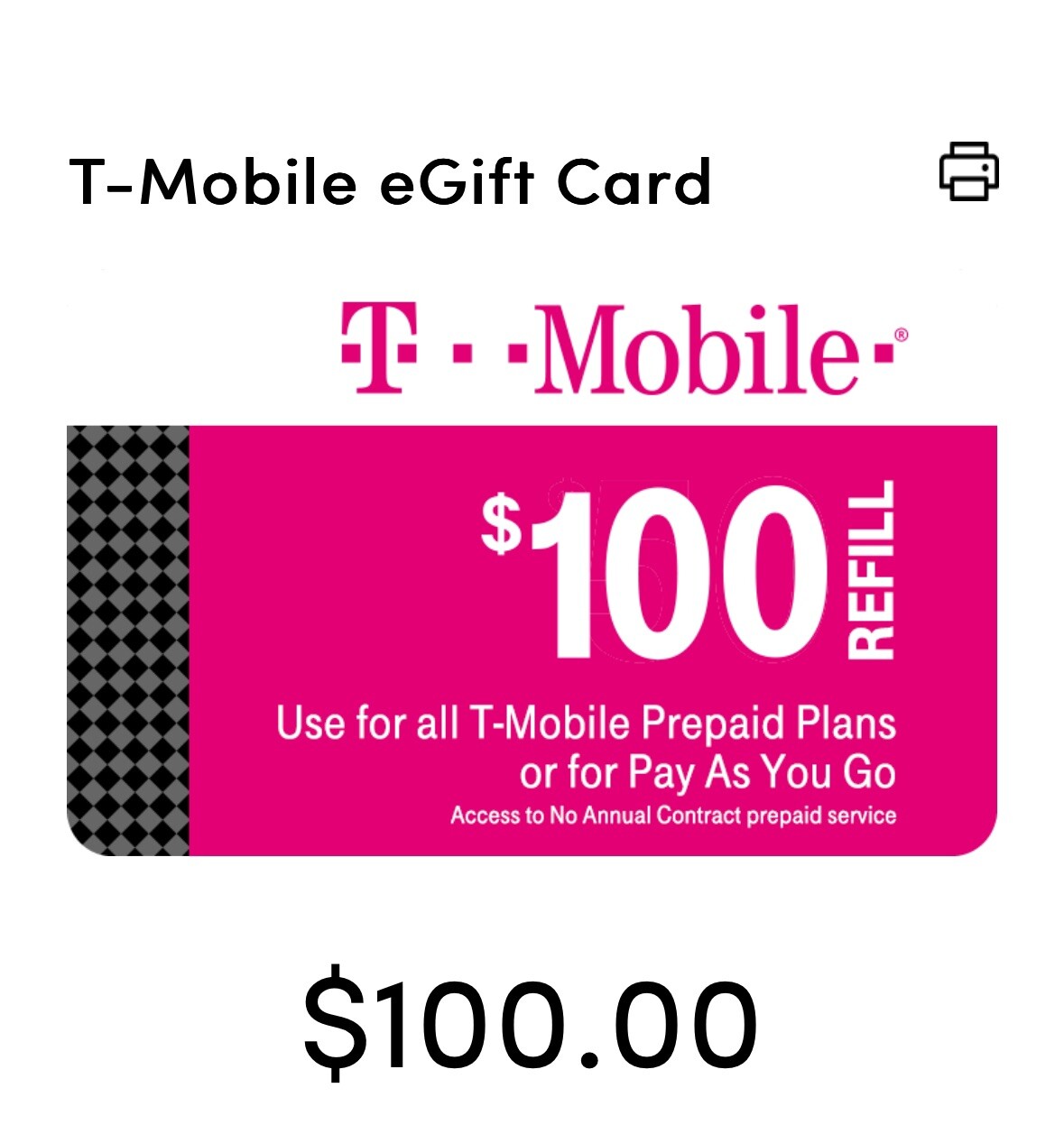T-MOBILE $100 Prepaid Refill Card. Airtime. Top Up. Recharge | eBay