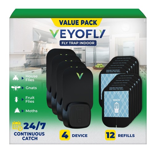 VEYOFLY Fly Trap Indoor Fruit Fly Traps for Indoors 4 Device + 12 ...