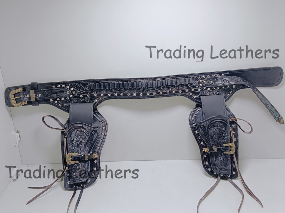 Double R/L Caliber 44/45 Leather Western Cowboy Gun Rig Dual Holster ...