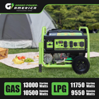 Green Power 13,000-W Portable Dual Fuel Gas Powered Generator w ...