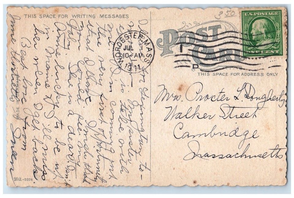 1911 Elm Beach Bridge Scene Worcester Massachusetts MA Posted Trees ...