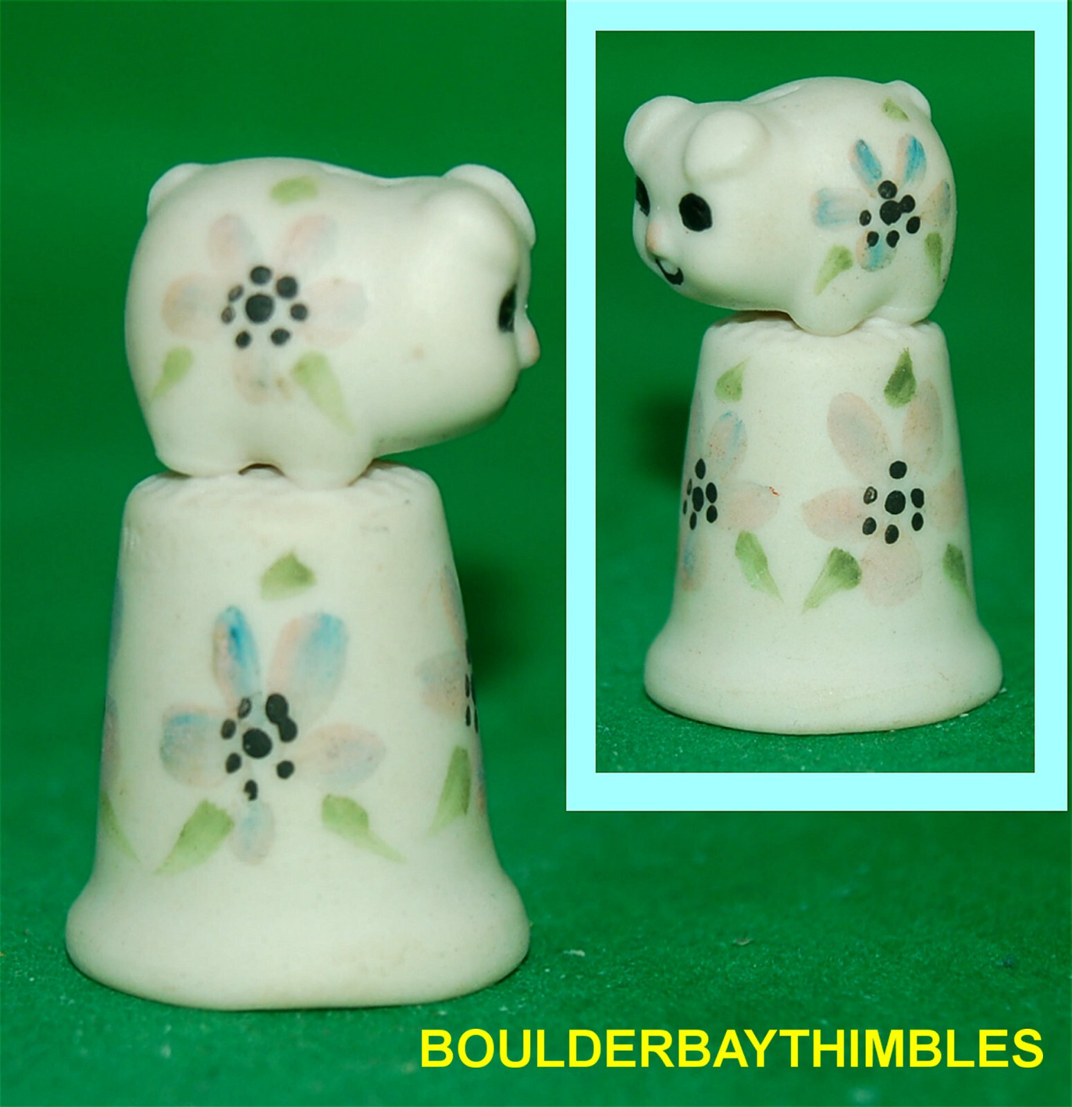 CUTE HAND PAINTED THIMBLE - #138 with SHAPED PIGGY on TOP - Lots of ...