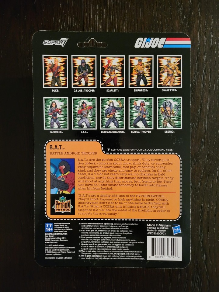 B.A.T. Python Patrol BAT 3.75" GI JOE COBRA ReAction Super 7 MOC NEW ...