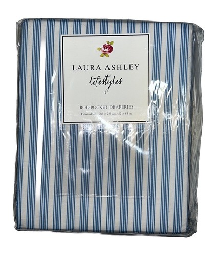 Laura Ashley LAUREL Rod Pocket Draperies Blue & White 82" x 84" NEW! | eBay
