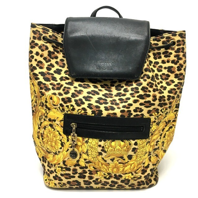 Gianni Versace Leopard Women's Backpack Rucksack Bag PVC Leather Yellow ...