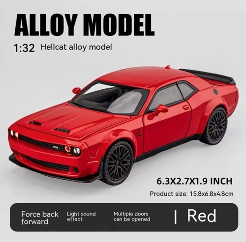 Dodge Challenger Hellcat SRT Die Cast Metal Toy Car 1:32 Scale Red - No ...