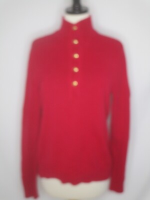 Lauren Ralph Lauren LRL Jeans Red Cotton Sweater L Golden BUttons Patch ...