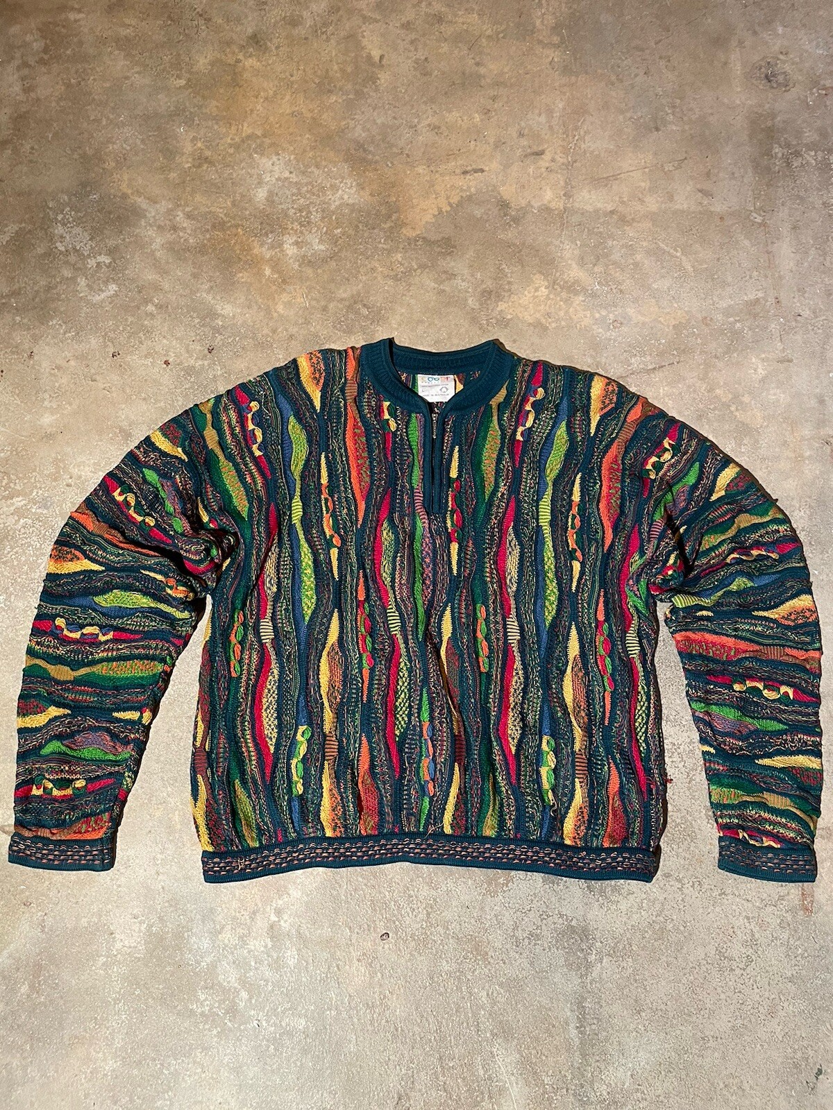 Vintage Coogi 3D Cotton Knit Quarterzip Sweater Color… - Gem