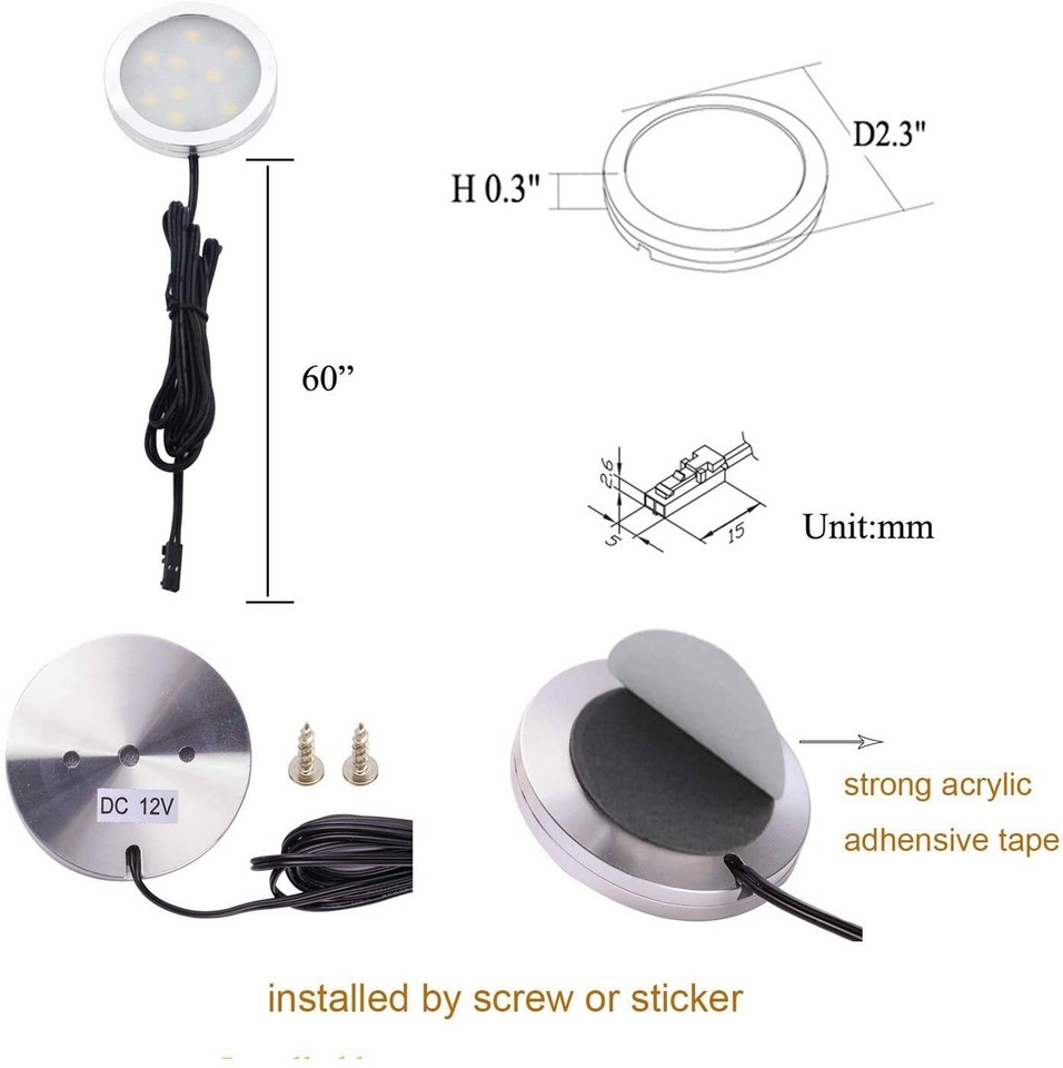 Single LED Puck Light Under Cabinet Light Kit 2 Pack Warm White 2700K ...