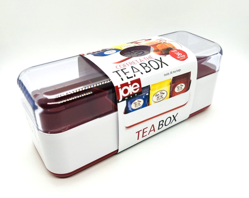 Joie Tea Storage Organizer Box Holds 36 Tea Bags White & Red Great ...
