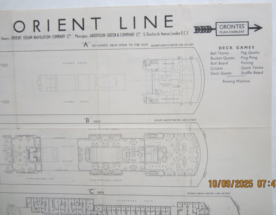 Orient line - Orion & Orontes 1935. Deck plan, Shipping | eBay