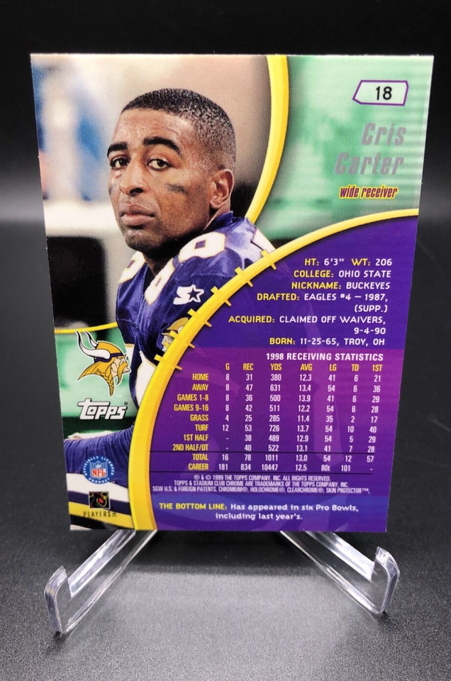 1999 Topps Stadium Club Chrome #18 Cris Carter Minnesota Vikings B1088 ...