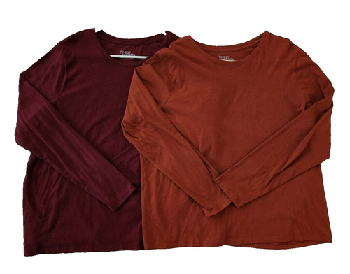 2 Time & Tru Womens Sz XXXL (22) Long Sleeve T-Shirts Maroon/Rust Fall ...