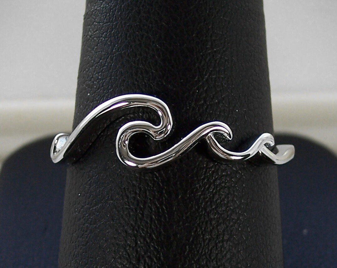 Rolling Surf Ocean Waves Ring .925 Sterling Silver High Polished Women ...