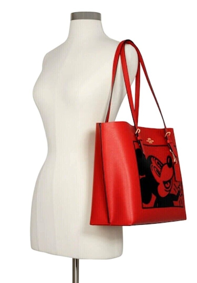COACH C7233 Disney Mickey Mouse X Keith Haring Mollie Tote Red Leather ...