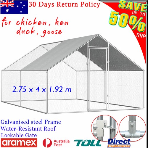 Walk in Cage Chicken Hen Coop Large Metal House Chook Ferret Hutch ...