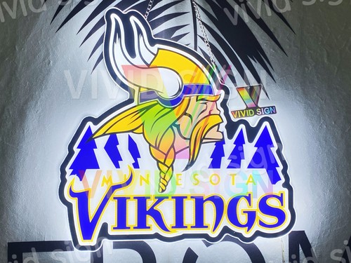 Minnesota Vikings Man Cave 3D LED 16"x16" Neon Sign Light Lamp Home ...