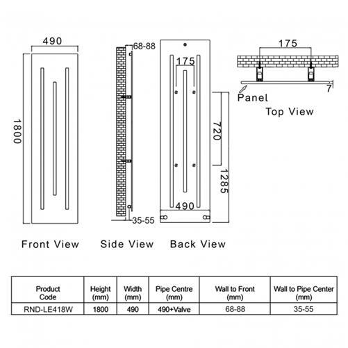 Reina Line Designer Vertical Radiator 1800mm H x 490mm W White | eBay