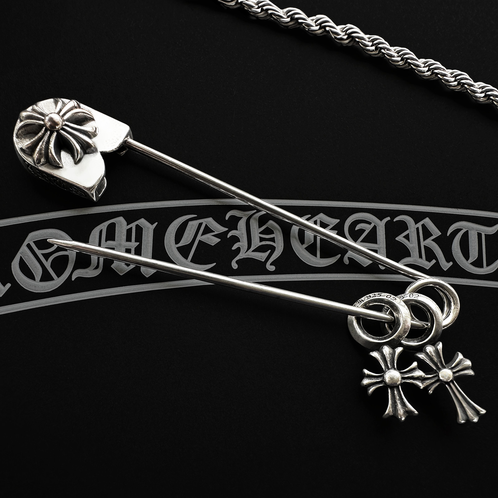 Chrome Hearts CH Plus Large Safety Pin with two Cross… - Gem