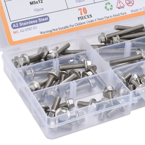 70Pcs M5 Assortment Kit Hex Socket Head Flange Bolts Stainless Steel ...