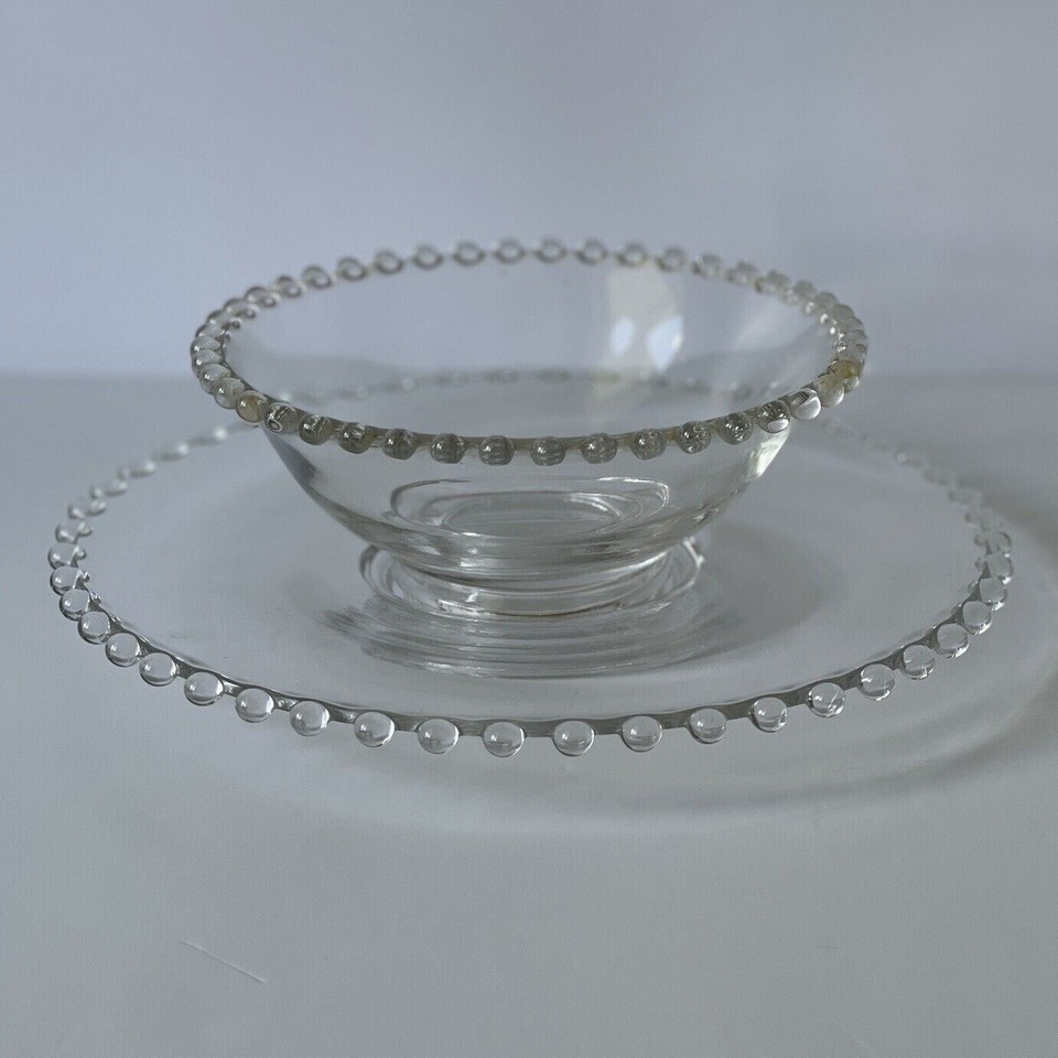 Imperial Glass Candlewick Vintage Beaded Bowl and Plate Condiments ...