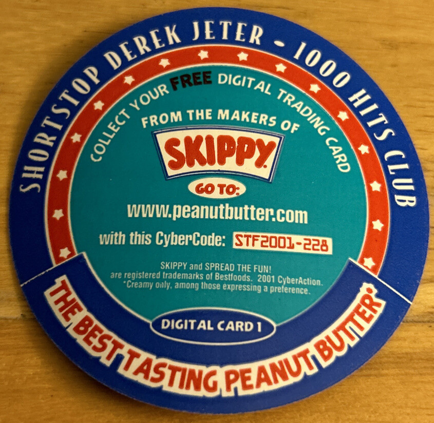 2001 CyberAction Skippy Peanut Butter Discs Derek Jeter #1 1000 Hits ...
