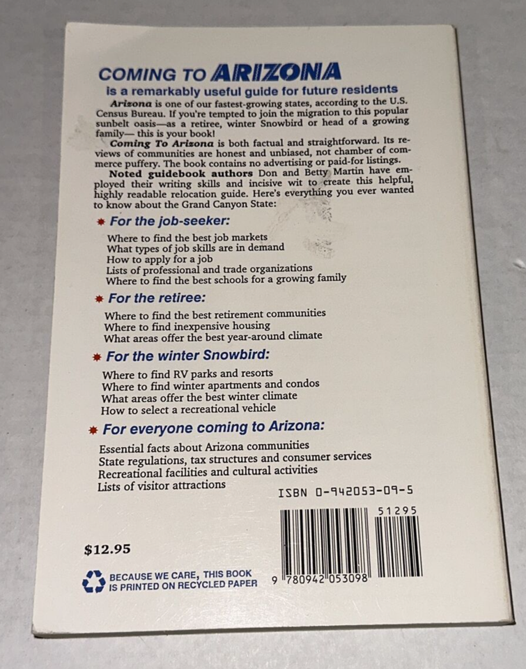 COMING TO ARIZONA BOOK: THE COMPLETE GUIDE FOR FUTURE ARIZONANS By Don ...