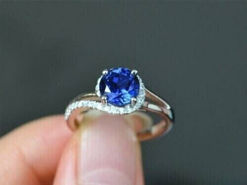 2 CT Round Lab Created Sapphire Engagement Women's Ring Real 925 ...