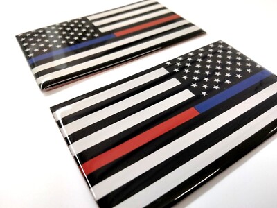 2 x USA RED BLUE LINE FLAG DOMED POLY COATED STICKERS US MADE VARIUOS ...
