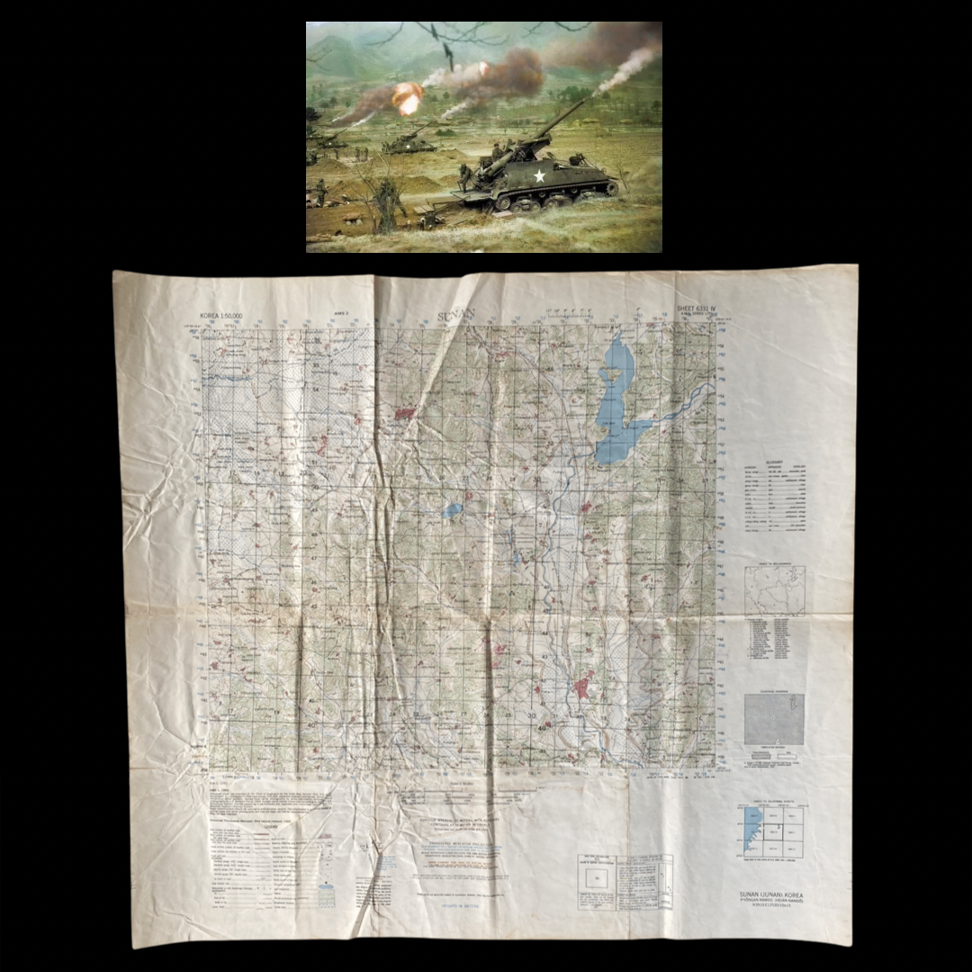 RARE 674th Airborne Field Artillery Battalion Target Map SUNAN Korean ...