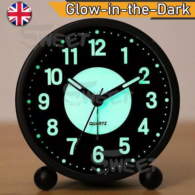 Luminous Silent Bedside Alarm Clock Non Ticking Glow-in-the-Dark ...