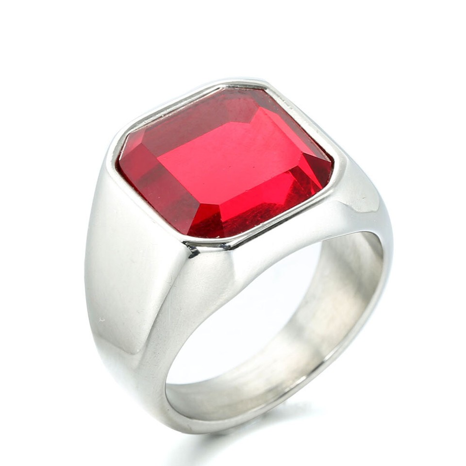 Men Women Blue Square Stone Signet Ring Stainless Steel Pinky Cocktail ...