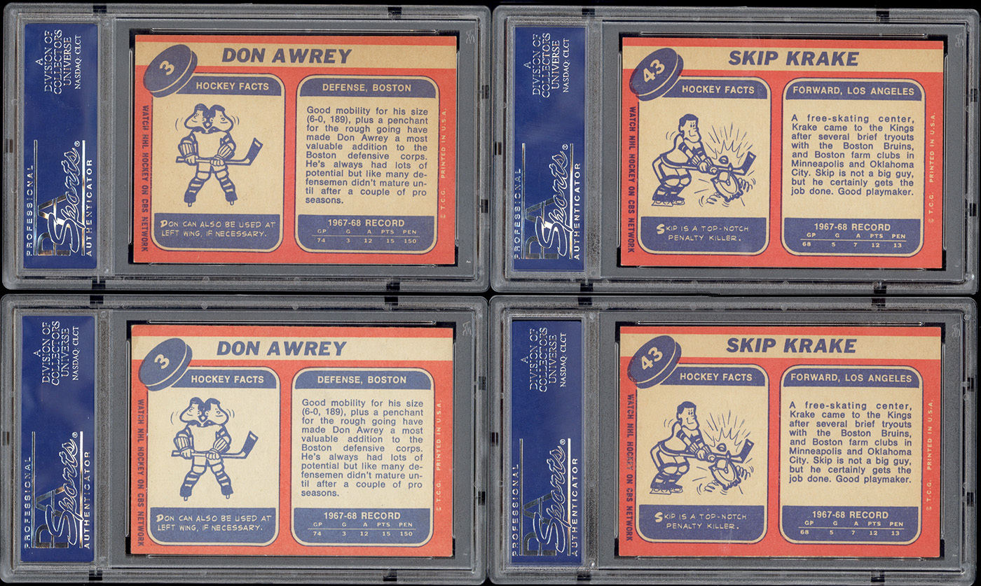 1968 Topps #3 Don Awrey #43 Skip Krake - 4 PSA/DNA Autographed Cards ...