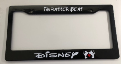 I'd Rather Be at Disney Script with RED heart Black LICENSE PLATE Frame