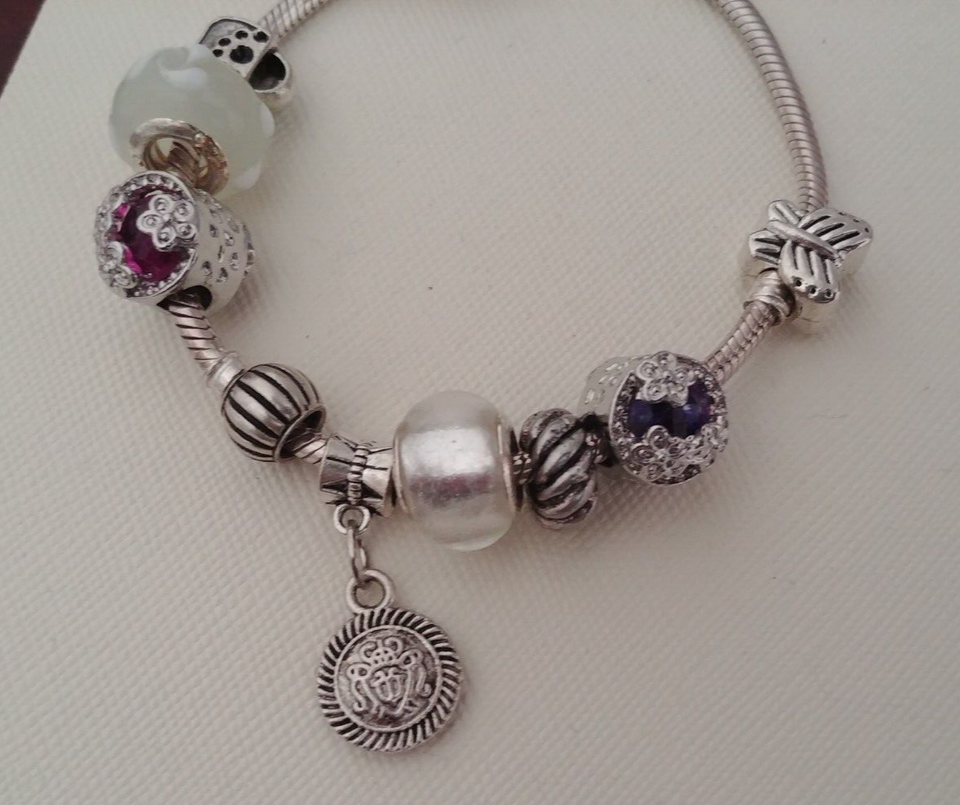 Authentic Pandora Sterling Silver Barrel Charm Bracelet European Charms ...