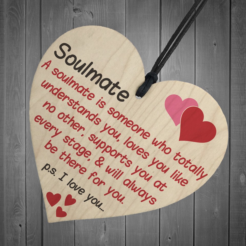 Soulmate I Love You Hanging Wooden Heart Valentines Day Gift Husband ...