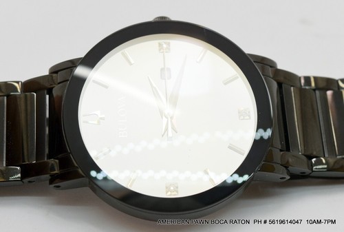 Bulova Men's Quartz Watch with Diamond Dial Edge to Edge Crystal Black ...