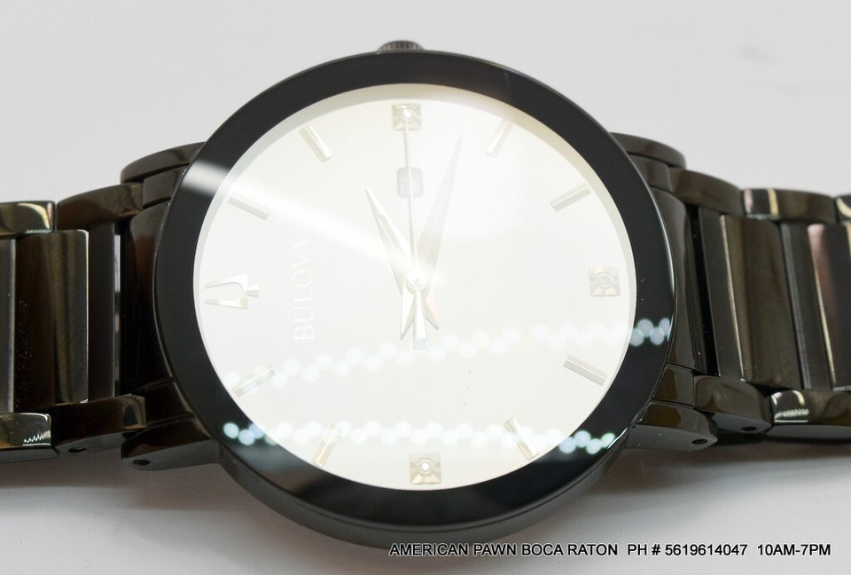 Bulova Men's Quartz Watch with Diamond Dial Edge to Edge Crystal Black ...