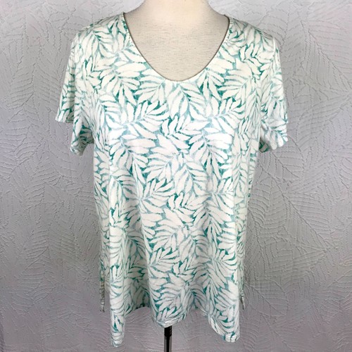 J Jill PureJill Side Slit Elliptical Tee Top Shirt 2X Floral Pima ...