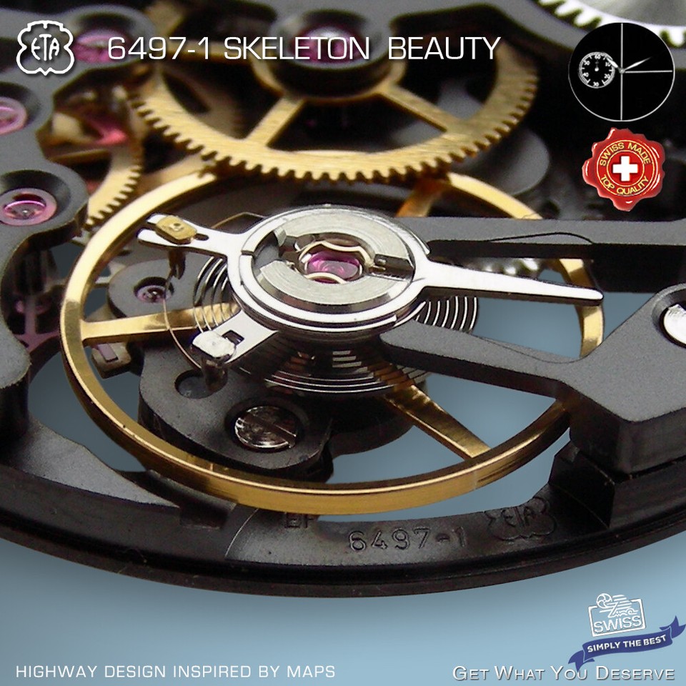 MOVEMENT ETA UNITAS 6497-1, "HIGHWAY" SKELETON BEAUTY, BLACK, SWISS | eBay