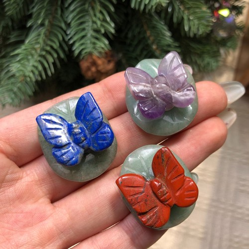 3pc Natural mix Quartz hand Carved Mini butterfly crystal Reiki healing ...