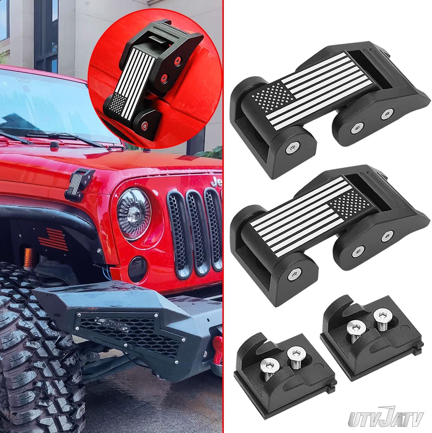 Black Aluminum Hood Locking Latch Catch Kit For Jeep Wrangler JK JKU ...