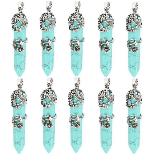 10pcs Artificial Turquoise Stone Hexagonal Prism Healing Point Pendant ...