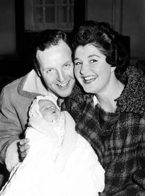 Comedian & broadcaster Nicholas Parsons wife Denise Bryer & their ba ...