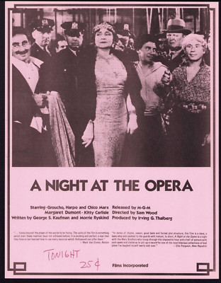 NIGHT AT THE OPERA Original Movie Flyer MARX Brothers Comedy Mini ...