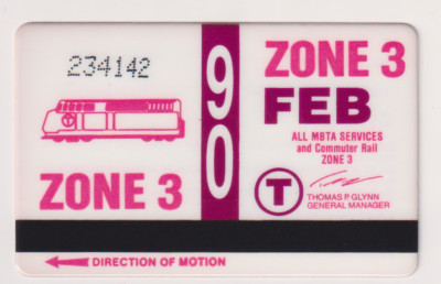 BOSTON - MBTA Monthly Pass Feb. 1990 ZONE 3 | eBay