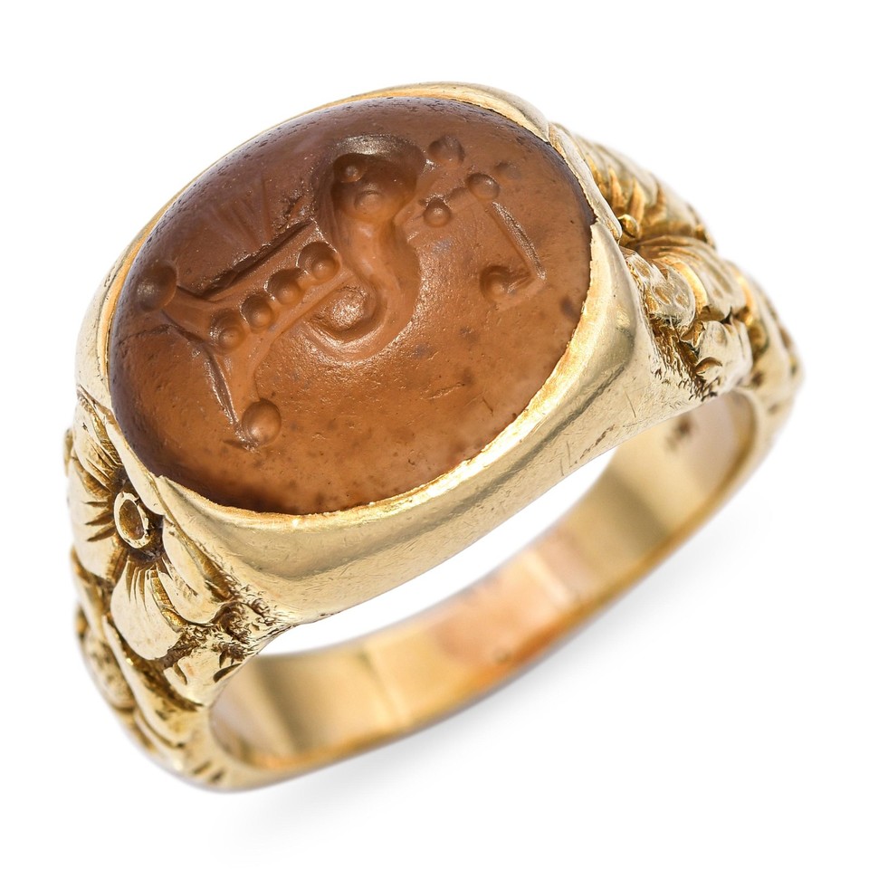 Antique 14k Yellow Gold Sard Intaglio Floral Shank Ring | eBay